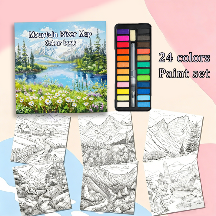 Mountains and Rivers Coloring Book With 24 colors Paint set – yooyapp-de
